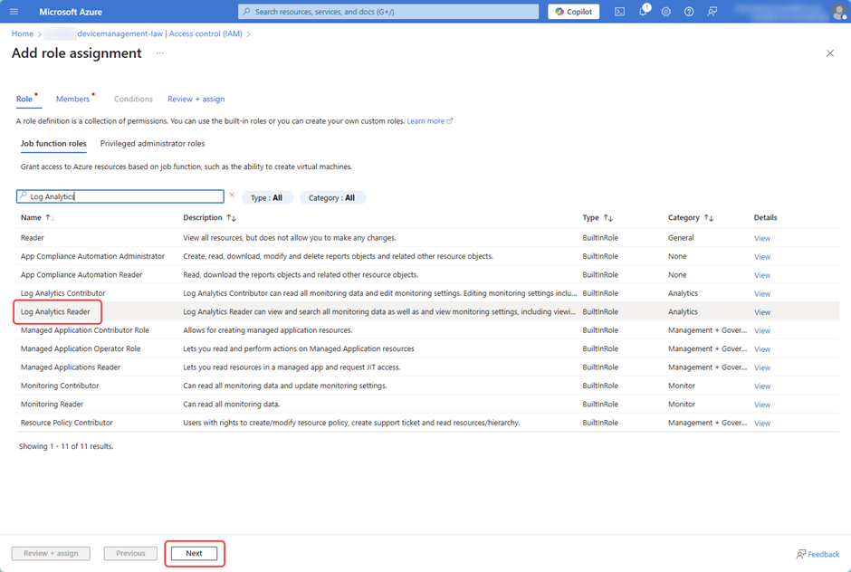 Configure WUfB Log Analytics Permissions